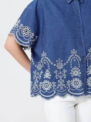 MC2 SAINT BARTH Embroidered Cotton Shirt - Denim