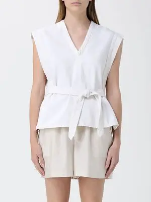 LEMAIRE Sleeveless V-neck Denim Top With Tie Waist - White
