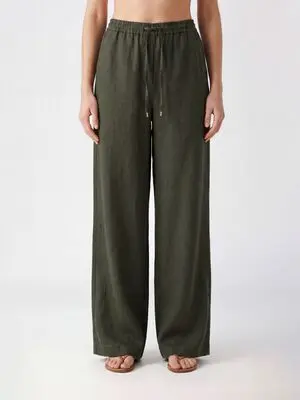 Max Mara Linen Wide Leg Palazzo Trousers - Green