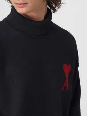 AMI Paris Embroidered Heart Turtleneck Sweater - Black