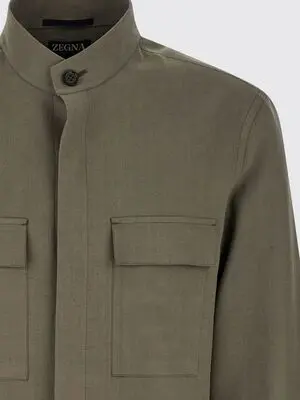 Zegna Mandarin Collar Linen Shirt Jacket
