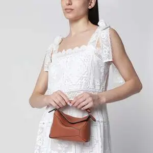 Loewe Mini Puzzle Edge Bag In Grained Leather - Brown