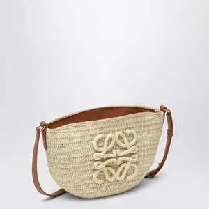 Loewe Eclipse Pouch In Raffia And Calfskin
