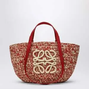 Loewe Loewe Eclipse Medium Basket Bag In Raffia And Leather - Red