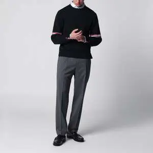 Thom Browne Navy Cotton Sweater With Tricolor Accents
