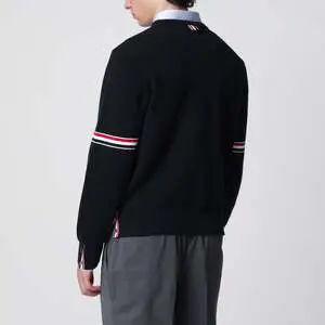 Thom Browne Navy Cotton Sweater With Tricolor Accents