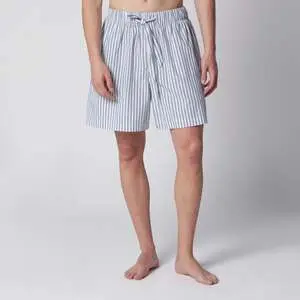TEKLA Striped Organic Cotton Pajama Shorts - Blue