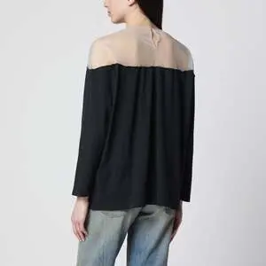 MAISON MARGIELA Cotton Jersey Top With Sheer Insert And Logo Print