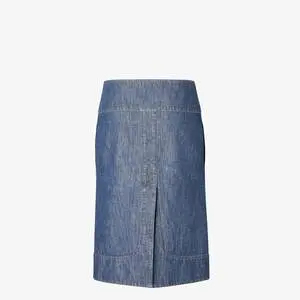 Fendi Chambray Denim Midi Skirt With Leather Straps