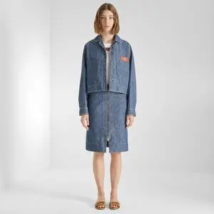 Fendi Chambray Denim Midi Skirt With Leather Straps