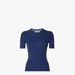 Fendi Ribbed Cotton Jumper With Stamp Motif - Blue
