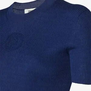 Fendi Ribbed Cotton Jumper With Stamp Motif - Blue