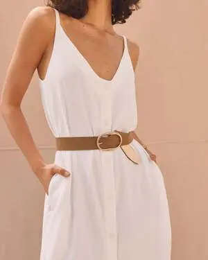 Splendid Splendid Amanda Button-Front V-Neck Midi Dress With Belted Waist And Side Slits Ink