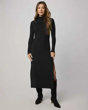Splendid Rylee Mock Neck Ribbed Midi Dress With Side Slits