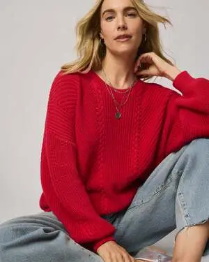 Splendid Vienna Sweater Textured Knit With Dropped Shoulders - Rouge