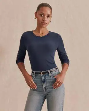 Splendid Classic Long Sleeve Crewneck Tee - Navy