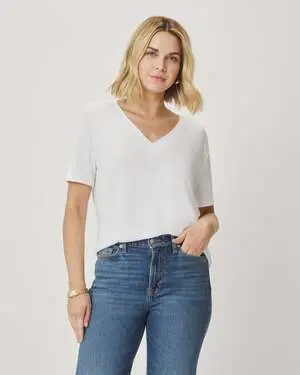 Splendid Kacey Bamboo Blend V-neck Tee - White