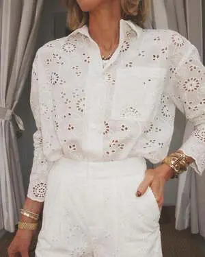 Splendid X @cellajaneblog Eyelet Button-down Shirt - White