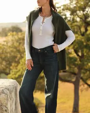 Splendid Textured Thermal Henley Long Sleeve Top - Black
