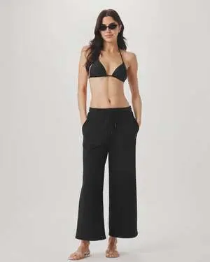Splendid Goldie Sweatpant Cropped Wide Leg With Aloe-infused Fabric - Black