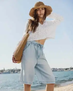 Splendid Lounge Denim Jorts With Drawstring Waist