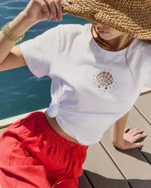 Splendid Seashell Embroidered Crewneck T-shirt - White