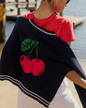 Splendid Cherry Graphic Knit Sweater - Navy/white/cherry