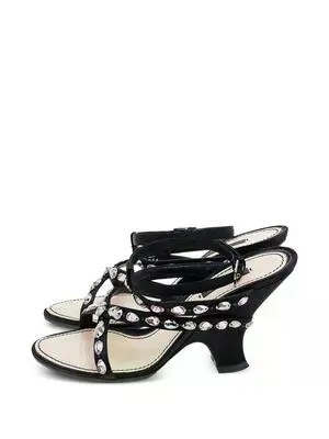 LOUIS VUITTON Satin Crystal Embellished Ankle Strap Sandals