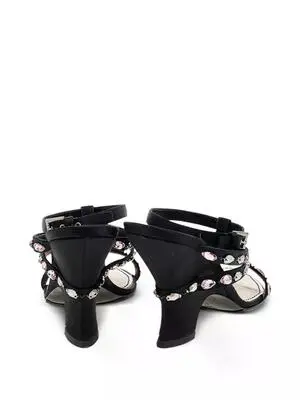 LOUIS VUITTON Satin Crystal Embellished Ankle Strap Sandals