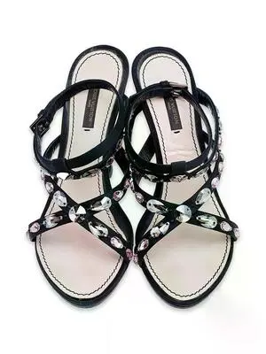 LOUIS VUITTON Satin Crystal Embellished Ankle Strap Sandals
