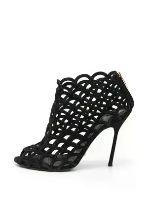 SERGIO ROSSI Suede Caged Open-toe Stiletto Ankle Boots