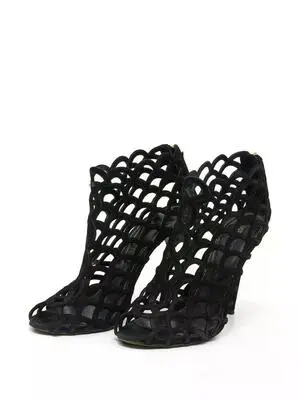 SERGIO ROSSI Suede Caged Open-toe Stiletto Ankle Boots