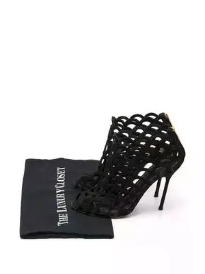 SERGIO ROSSI Suede Caged Open-toe Stiletto Ankle Boots