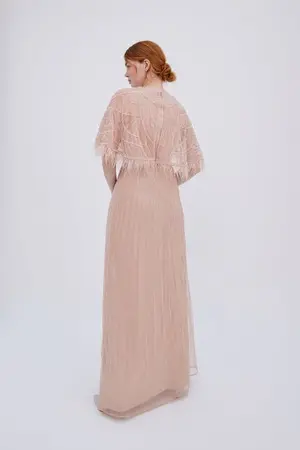 RAISHMA Adira Embellished Feather Cape Gown