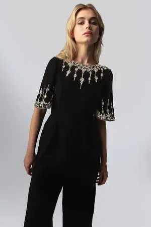 RAISHMA Luna Embellished Velvet Jumpsuit