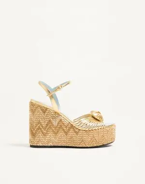 Valentino Garavani Laminated Nappa Wedge Sandal - Natural