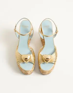 Valentino Garavani Laminated Nappa Wedge Sandal - Natural