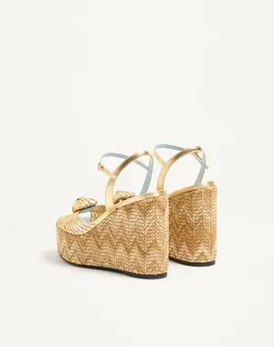 Valentino Garavani Laminated Nappa Wedge Sandal - Natural