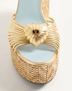 Valentino Garavani Laminated Nappa Wedge Sandal - Natural