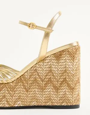 Valentino Garavani Laminated Nappa Wedge Sandal - Natural