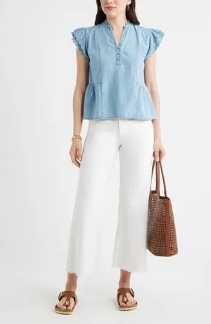 Caslon Ruffle Eyelet Chambray Top