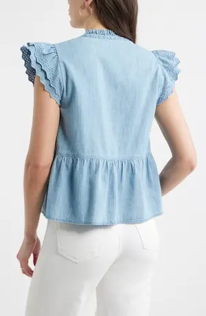 Caslon Ruffle Eyelet Chambray Top