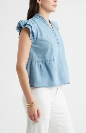 Caslon Ruffle Eyelet Chambray Top