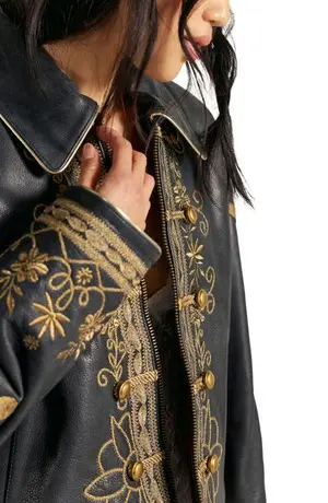 Free People Lana Embroidered Leather Jacket