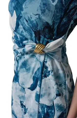Donna Karan New York Floral Gathered Waist Midi Dress