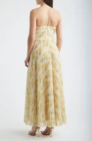 HUTCH Blaine Pleated Floral Halterneck Gown