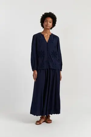 Chinti & Parker Linen-blend Broderie Blouse - Blue