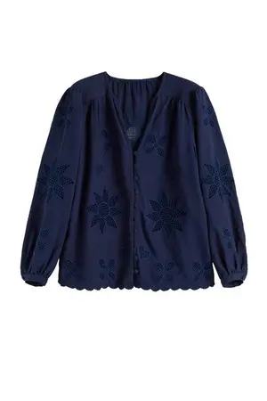 Chinti & Parker Linen-blend Broderie Blouse - Blue