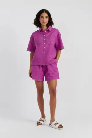 Chinti & Parker Linen-blend Scallop Edge Shorts - Magenta