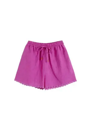 Chinti & Parker Linen-blend Scallop Edge Shorts - Magenta